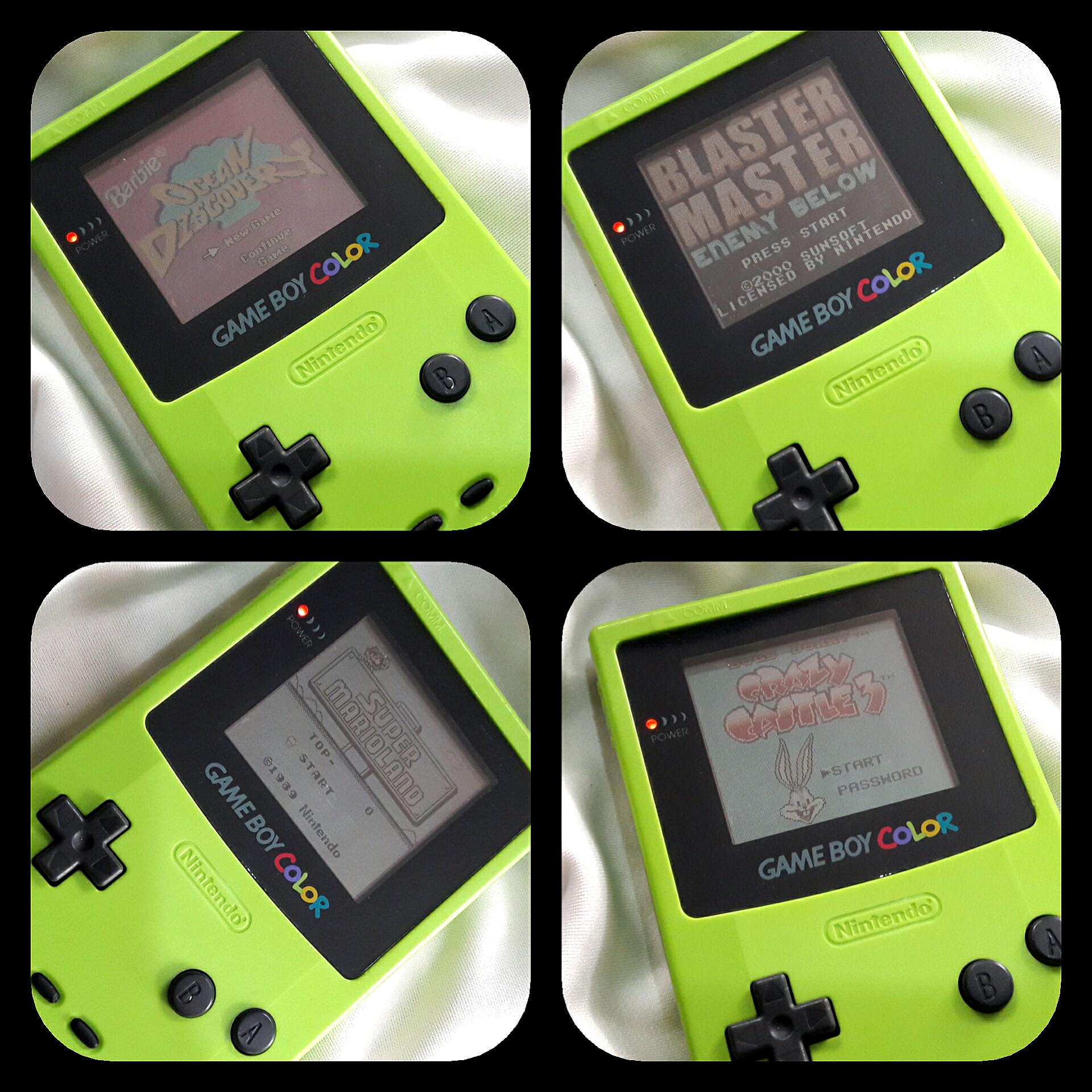 Neon Green Nintendo Gameboy Color GBC with Battery Cover 4 Game Carts ...