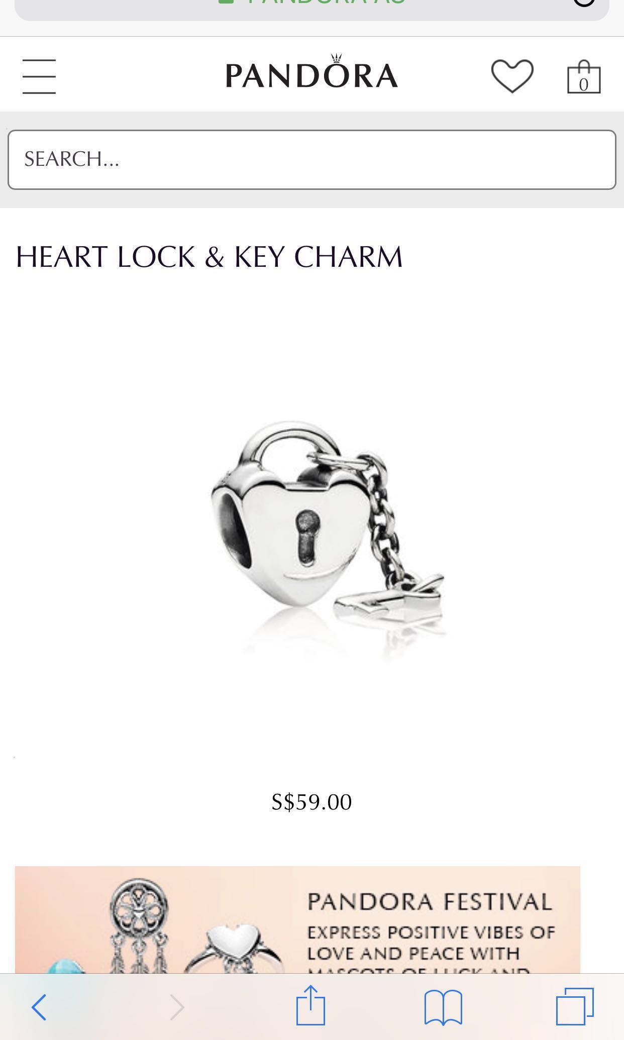 Pandora Heart lock and key charm, Women's Fashion, Jewelry & Organisers ...