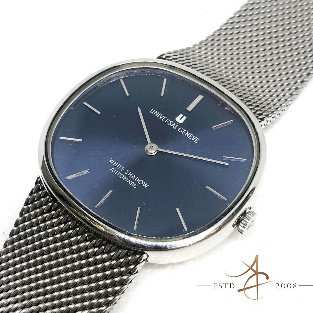 Universal White Shadow Automatic Sunburst Blue Dial Steel Watch, Luxury ...
