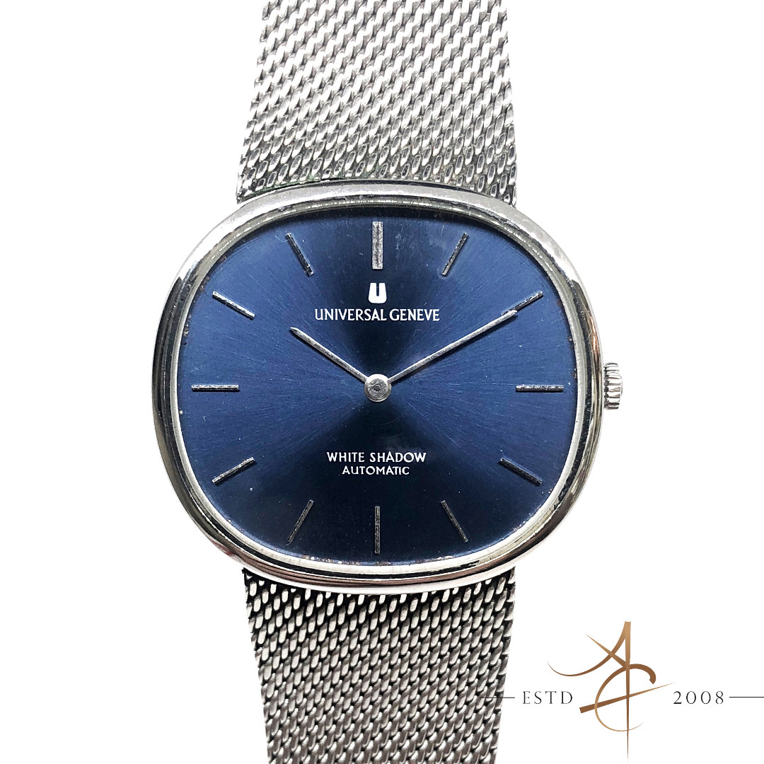 Universal White Shadow Automatic Sunburst Blue Dial Steel Watch, Luxury ...