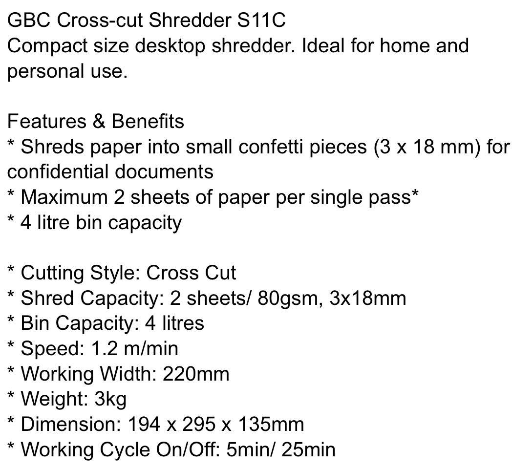GBC S11C Desktop Paper/CD/Credit Card Shredder, Cross Cut, 2 Sheet ...