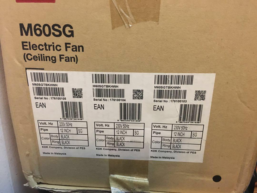 KDK ceiling fan black model M60SG, Furniture & Home Living, Lighting ...