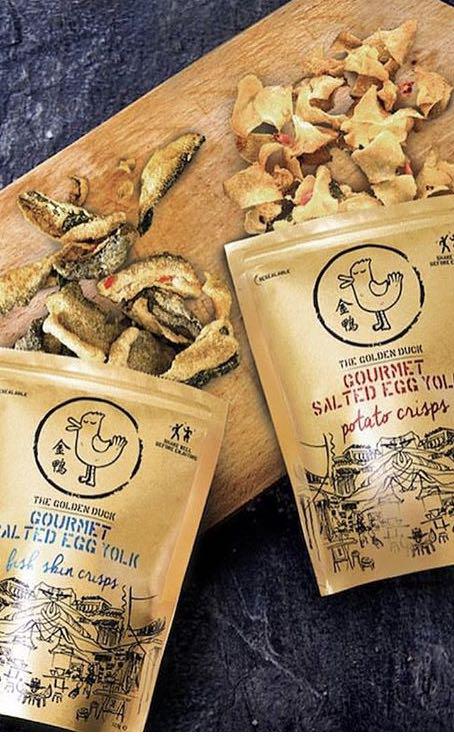 The golden duck salted egg flavored fish skin chips, Food & Drinks ...