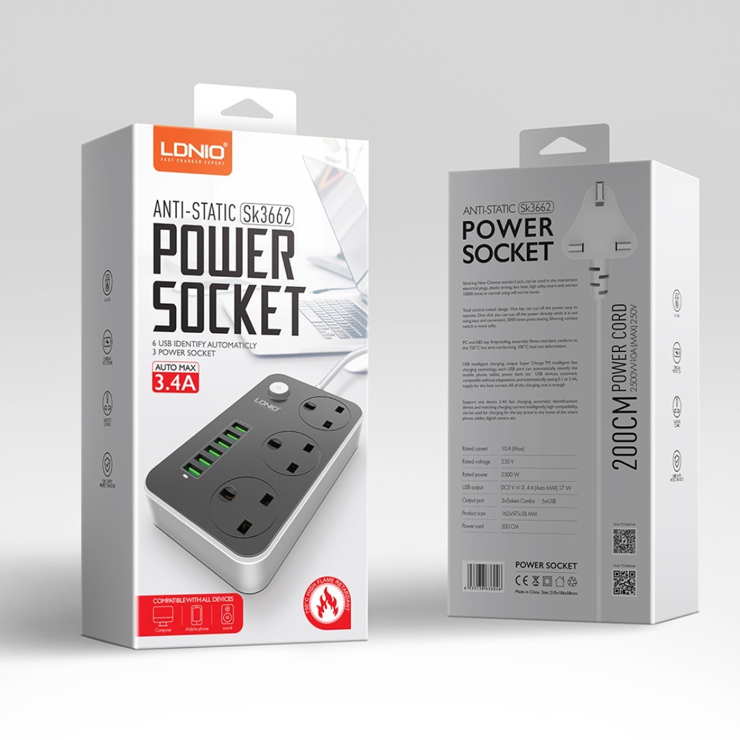 Ldnio 6 USB Power Strip+6 AC Outlets Power Socket Surge Protected USB ...