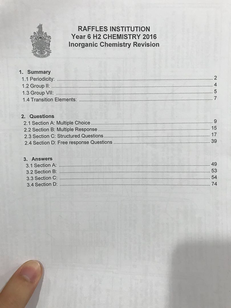 Raffles/RI/RJC Chemistry Revision Notes and Practices, Hobbies & Toys ...