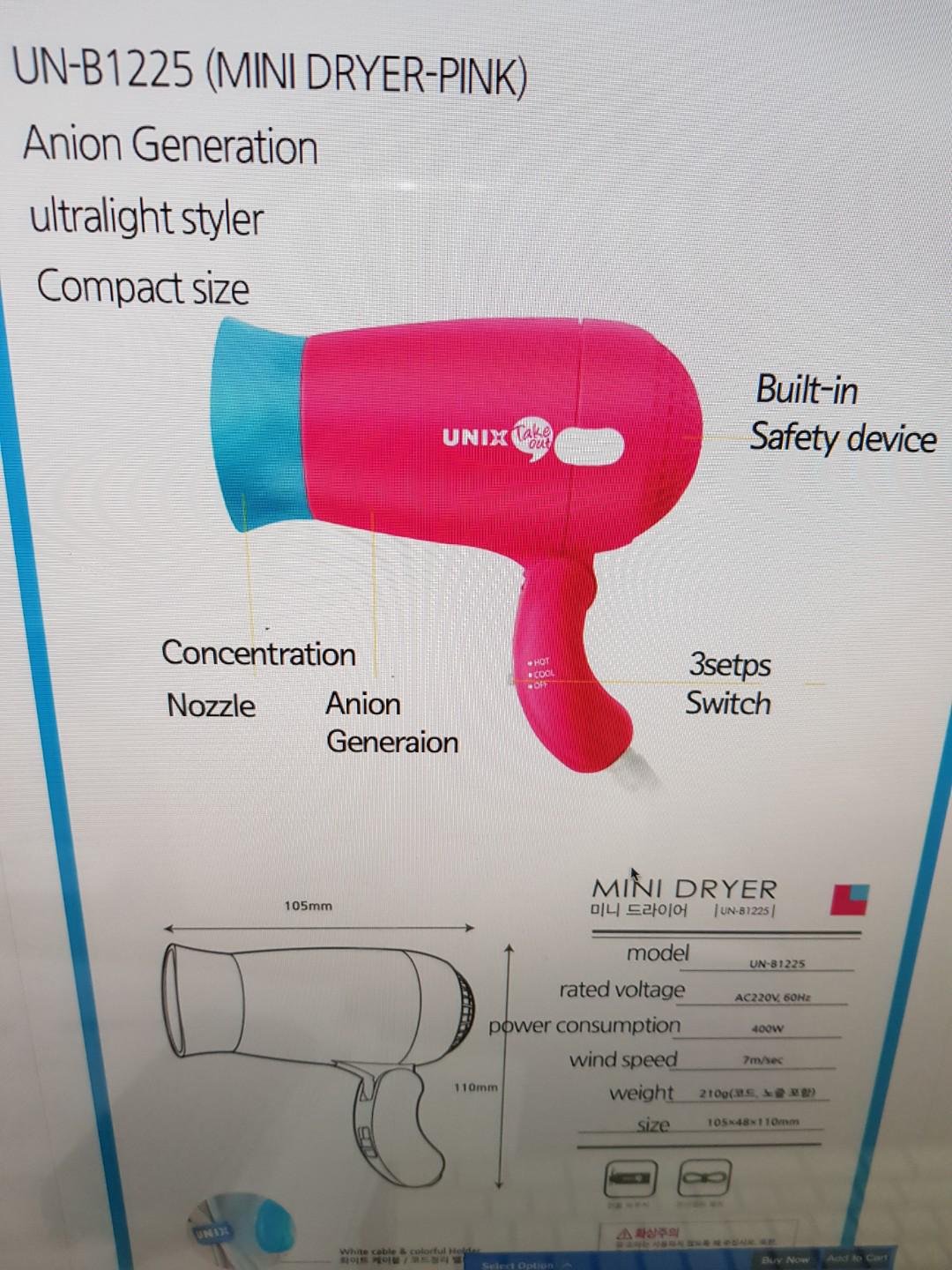Unix mini dryer, Beauty & Personal Care, Hair on Carousell