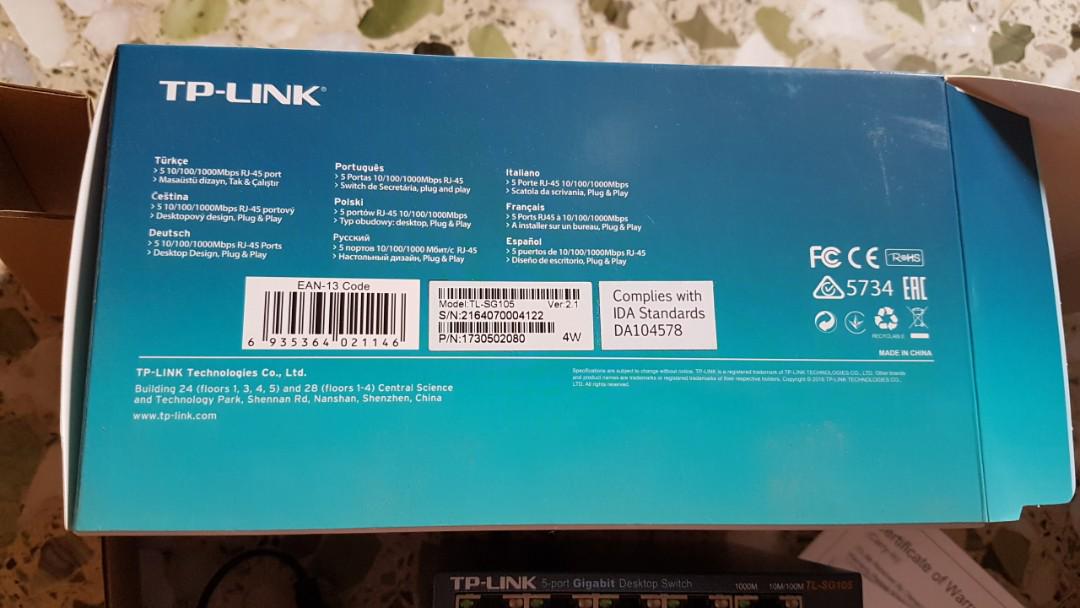 5-Port Gigabit Desktop Switch TL-SG105, Computers & Tech, Parts ...