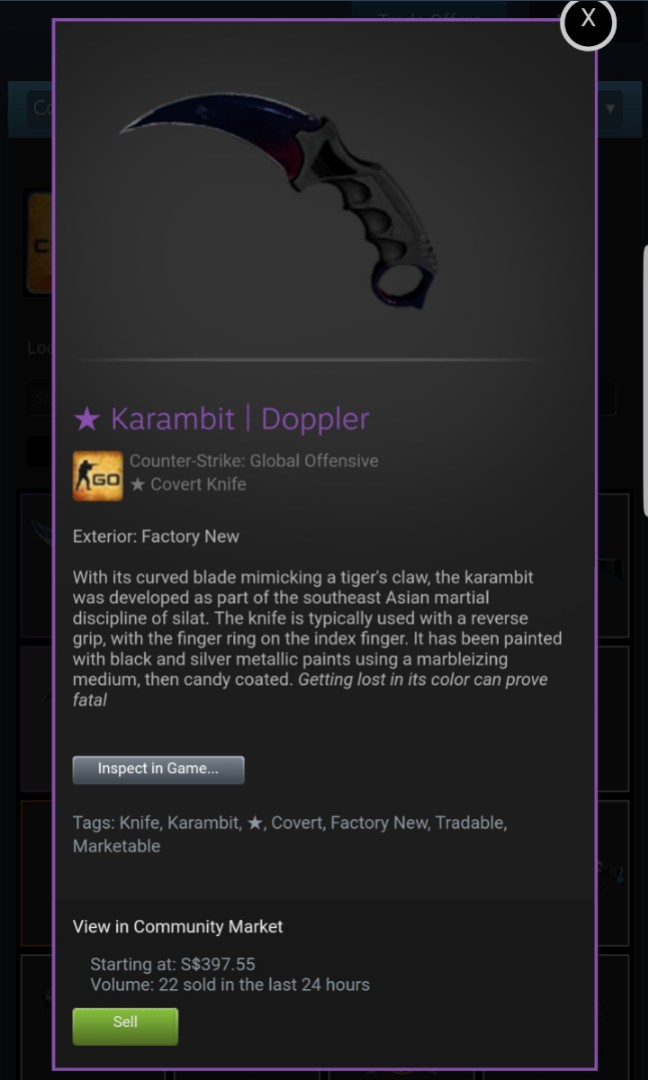 CSGO KNIFE Karambit Doppler Phase 1, Video Gaming, Gaming Accessories, Game Gift Cards ...