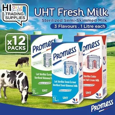 Promess Fresh UHT Milk Full Cream - Made in France - 1Ltr x 12, Food ...