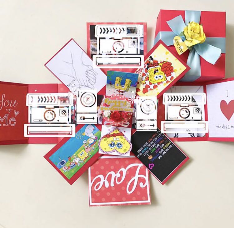 Happy 2nd Anniversary spongebob handmade Explosion Box card, Hobbies ...