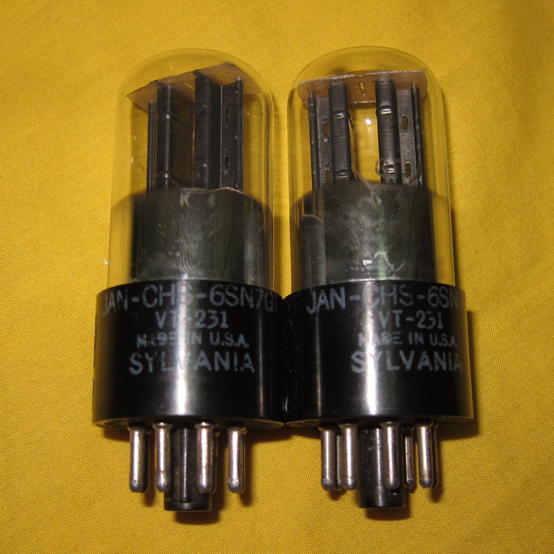 sylvania vt231 6sn7 US (jan) joint army navy 1940's strong pair tubes, guitar, hifi, preamp ...