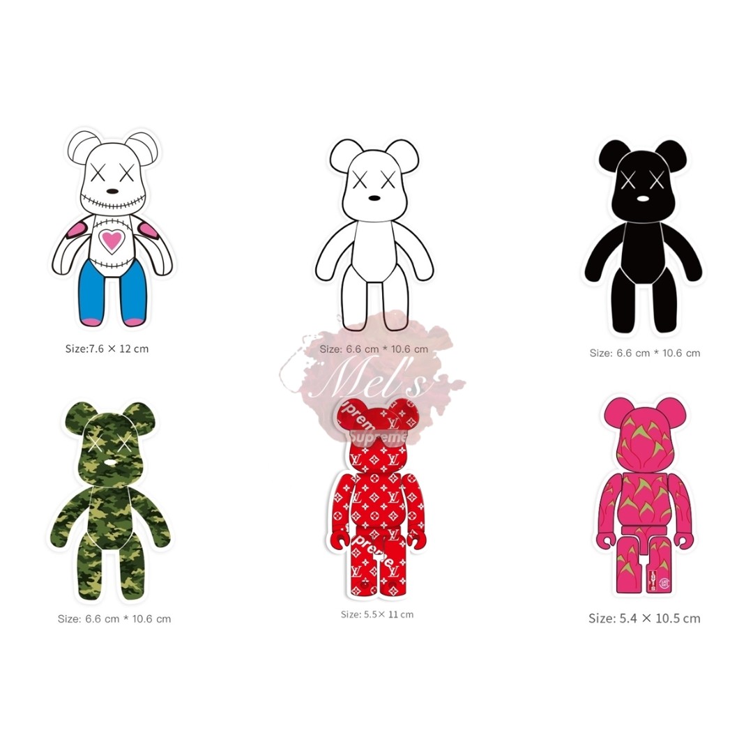Bearbrick Luggage Sticker • Sew Doll Heart White Black Green Army ...