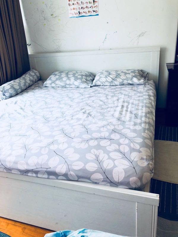 Ikea king bed frame and mattress, Furniture & Home Living, Furniture ...