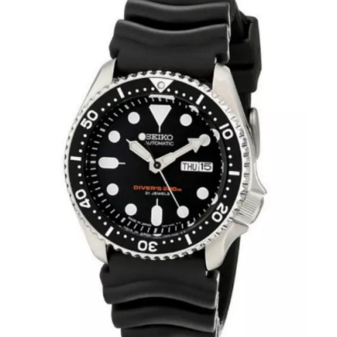 Seiko (Japan Made) Men Automatic Diver Black Resin Strap Watch SKX007J1 ...