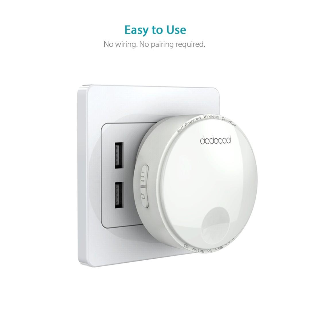 dodocool Self-powered Battery-free Wireless Doorbell Kit with 1 Battery-free Transmitter Push ...
