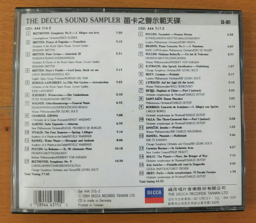 Classical 2 CDs: "The Decca Sound" sampler, 笛卡之声示范天碟, with big beautiful booklet, Hobbies & Toys ...