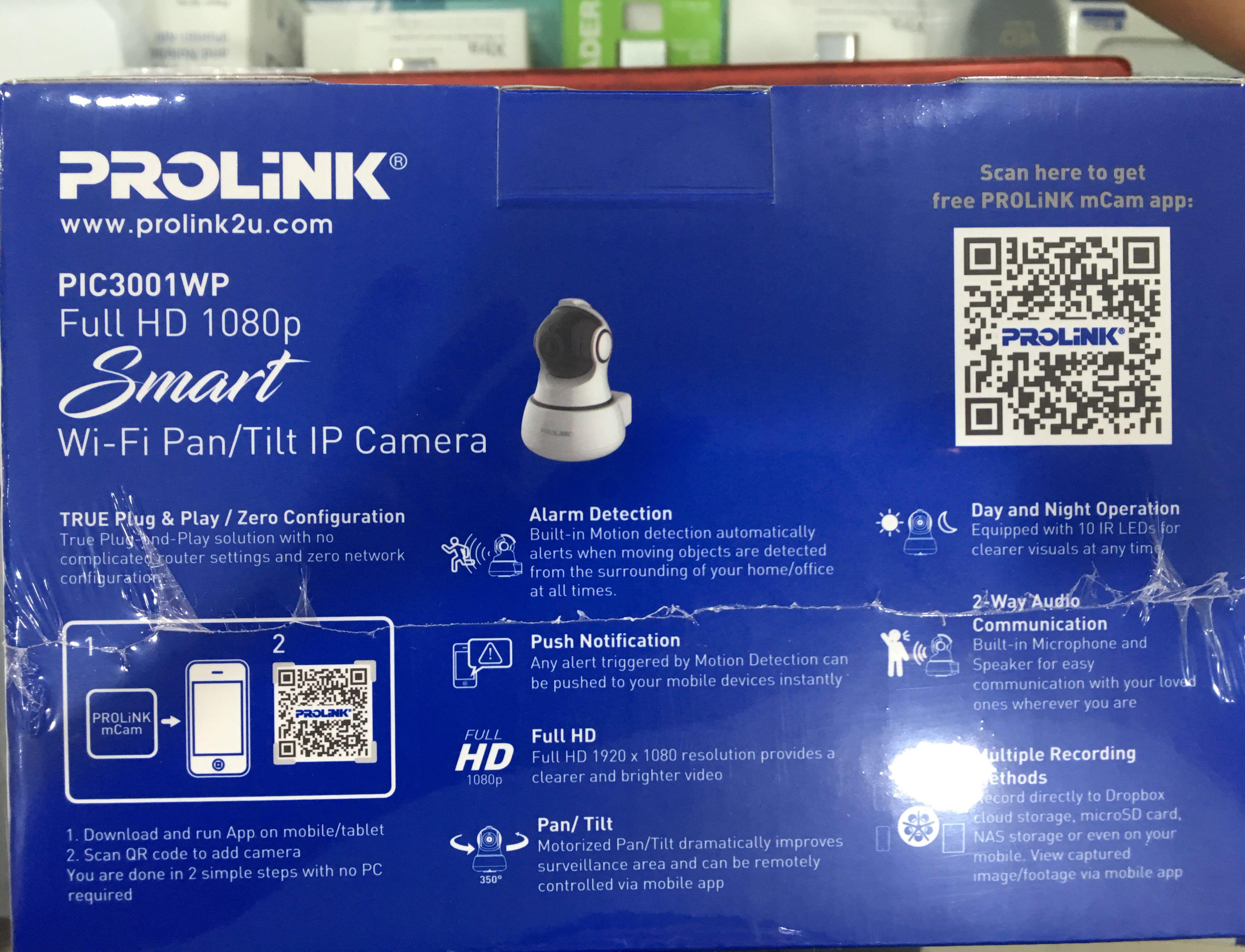 Prolink PIC3001WP Wireless Pan&tilt 1080P Full HD Ip Camera, TV & Home ...