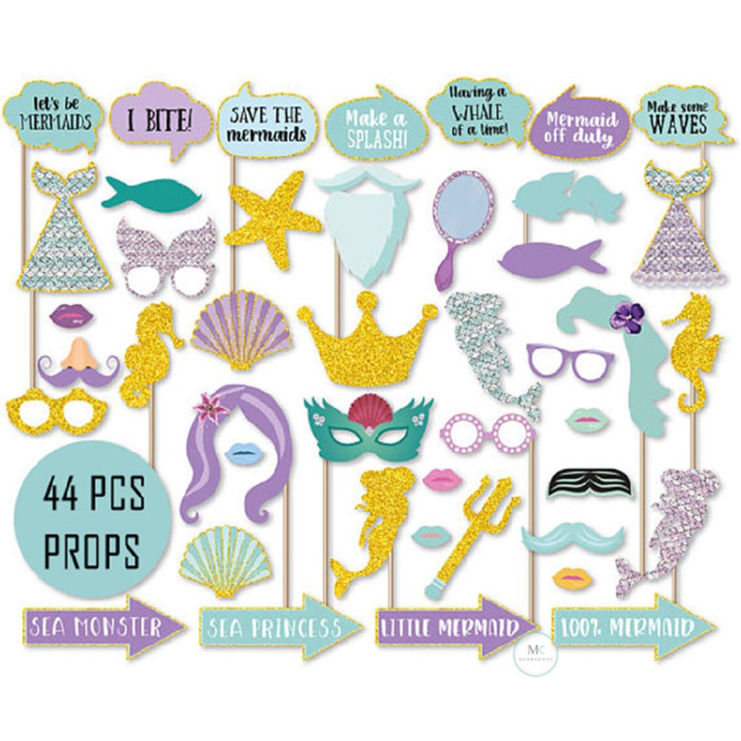Mermaid Party 44PCS Photobooth props Set, Hobbies & Toys, Stationery ...