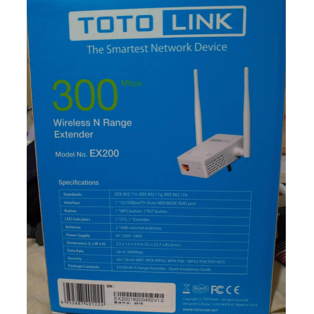 WiFi Extender TOTOLINK EX200 Wireless-N 300 Mbps, Computers & Tech ...