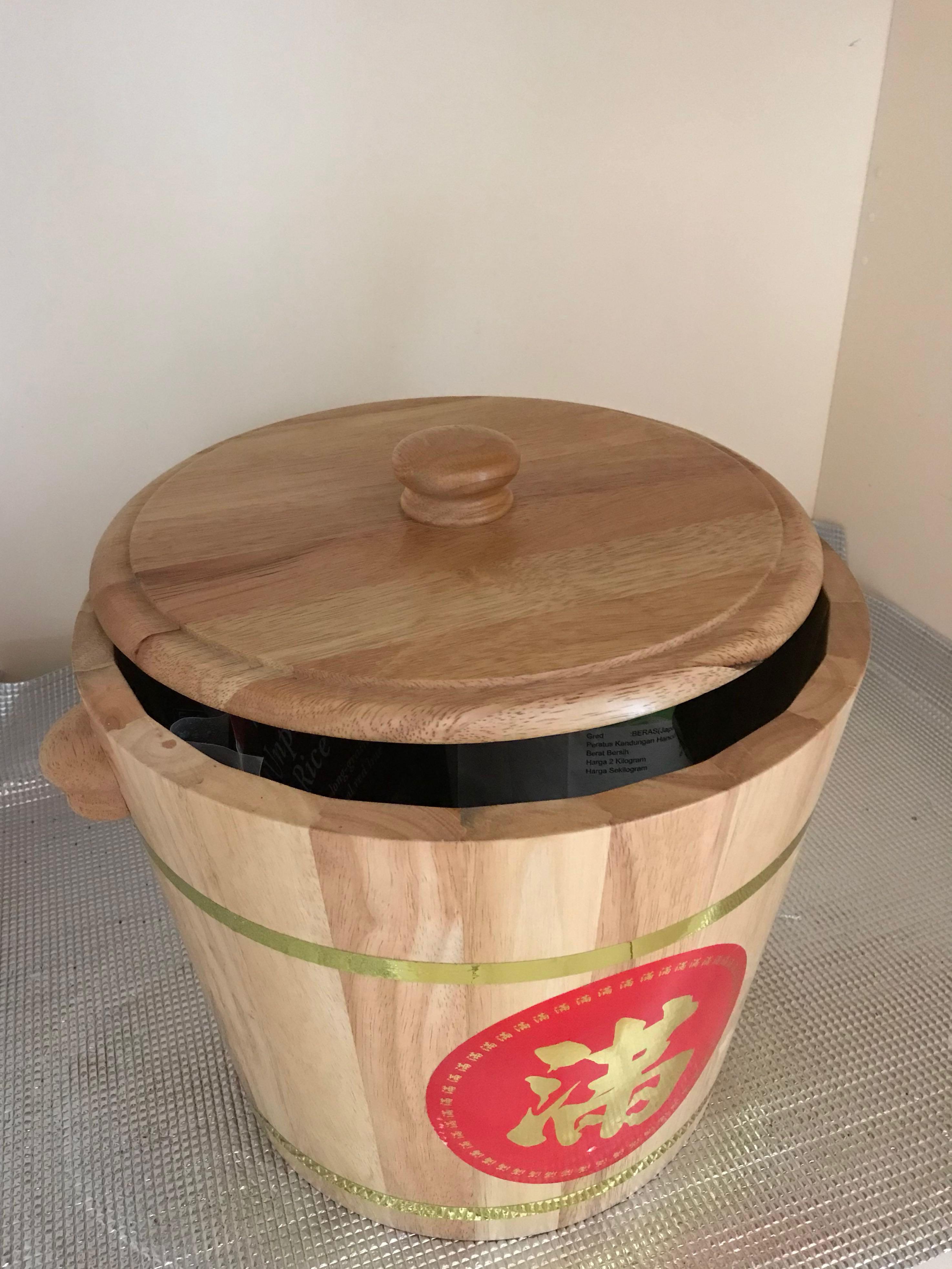 Wooden rice bucket / container, Furniture & Home Living, Kitchenware ...