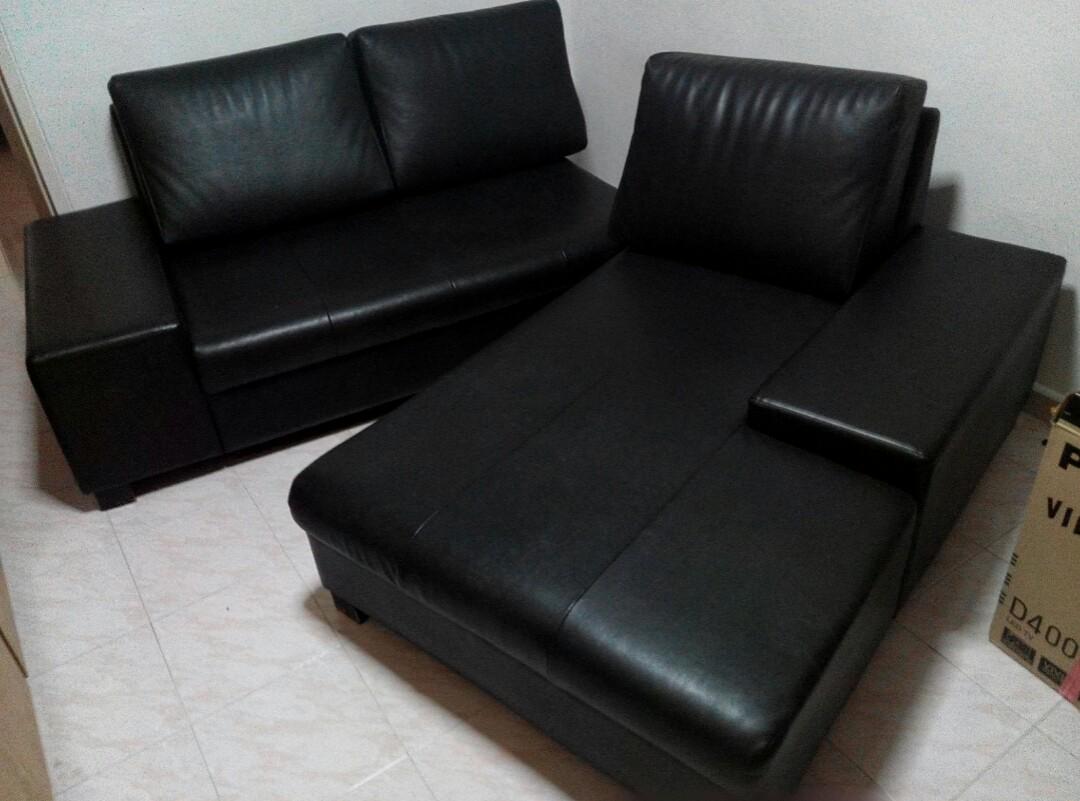 2+1 black PVC sofa, Furniture & Home Living, Furniture, Sofas on Carousell