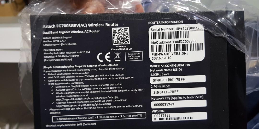 Singtel Router - Aztech FG7003GRV (AC), Computers & Tech, Parts ...