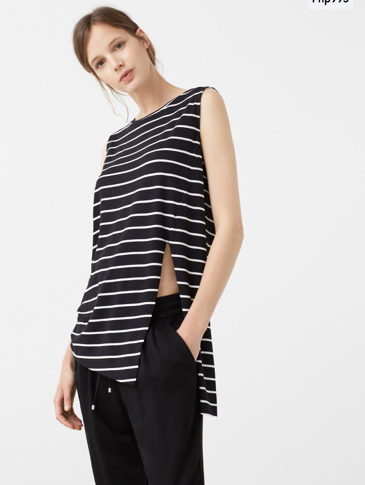 Mango Black and White Stripes Side Slit Top, Women's Fashion, Tops ...