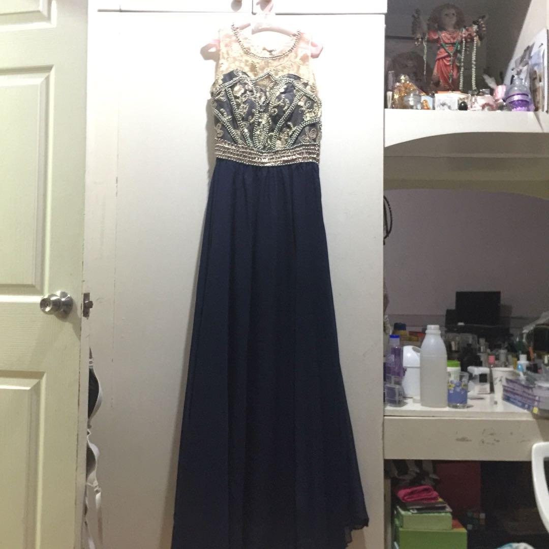 Midnight Blue Long Gown, Women's Fashion, Dresses & Sets, Evening ...