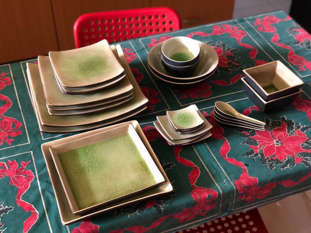 Set of Vietnamese dishes and bowl. Nice celadon color, Furniture & Home ...