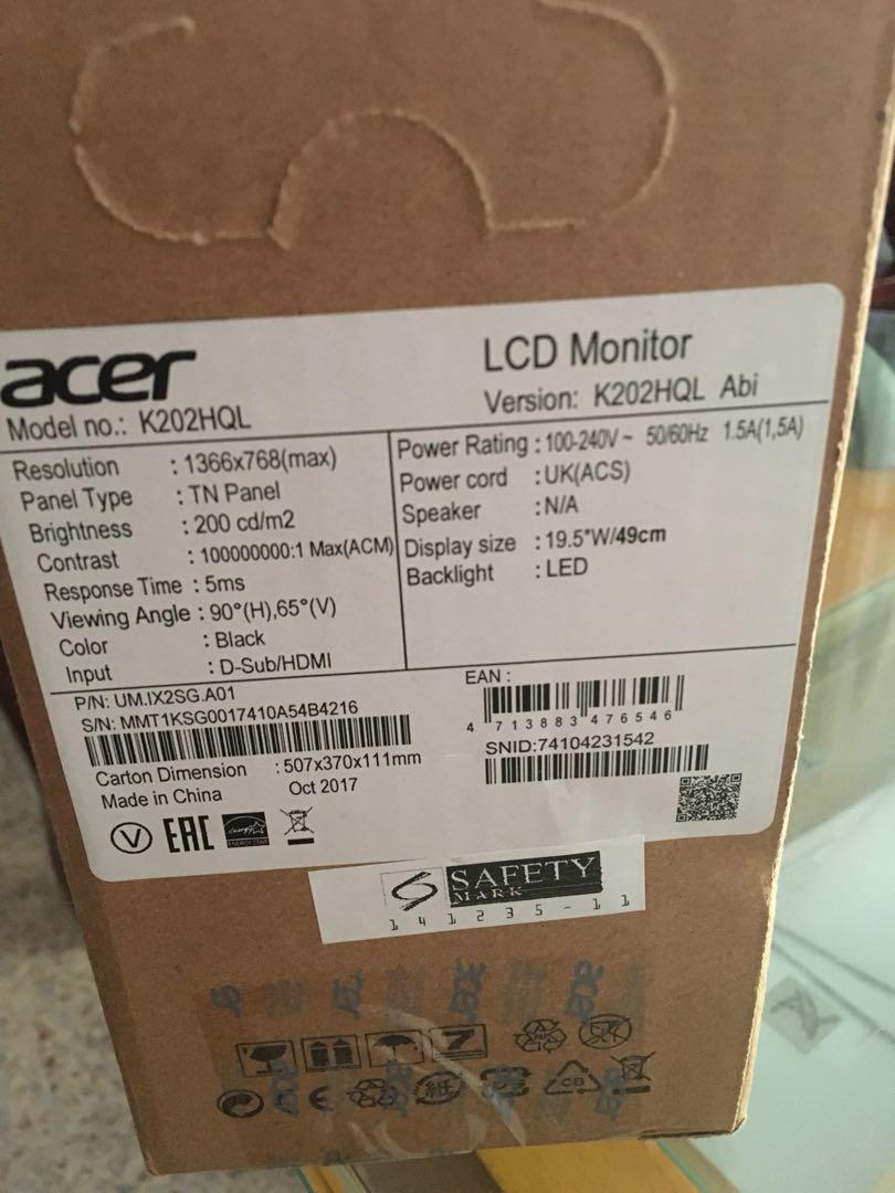 Acer Computer Monitor, Computers & Tech, Parts & Accessories, Monitor ...