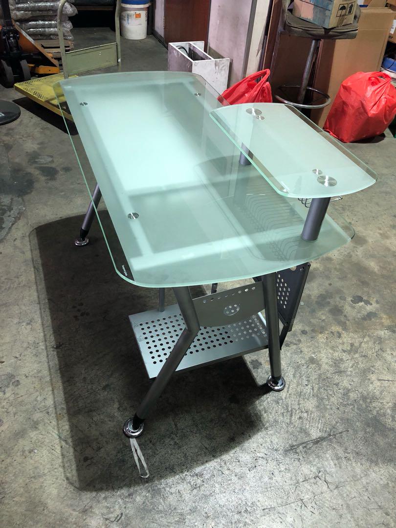 Tempered glass computer table, Furniture & Home Living, Furniture ...