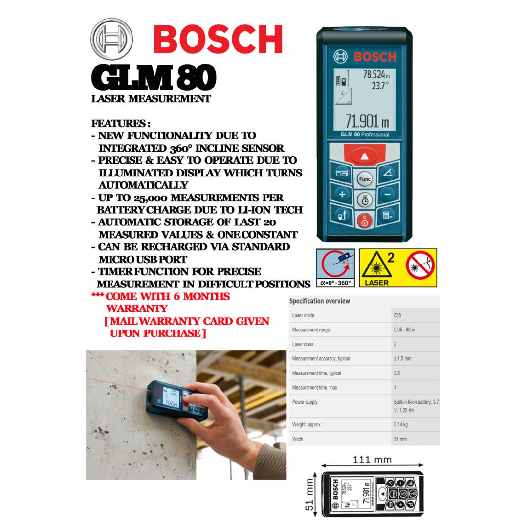 [BOSCH] GLM 80 Laser Measurement / Range Finder, Furniture & Home Living, Home Improvement ...
