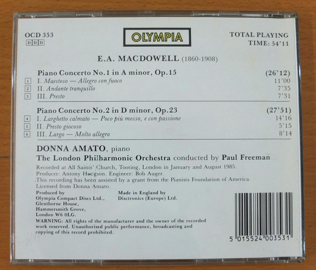 Classical CD: Macdowell Piano Concertos no. 1 & 2, Donna Amato, London ...