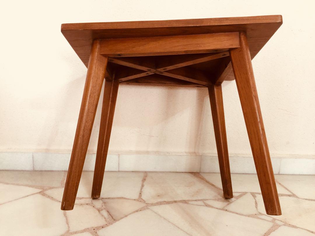 Trapezoid table top full teak small table, Furniture & Home Living ...