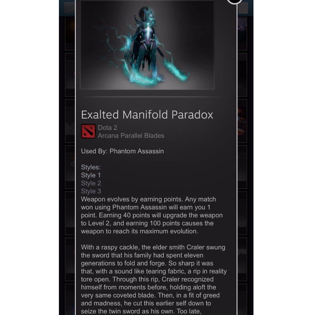 Dota 2 Phantom Assassin Arcana Exalted Manifold Paradox Style 3 Unlocked, Video Gaming, Video ...