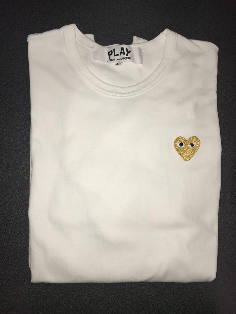 CDG white tee with Gold Heart, Men's Fashion, Tops & Sets, Tshirts ...