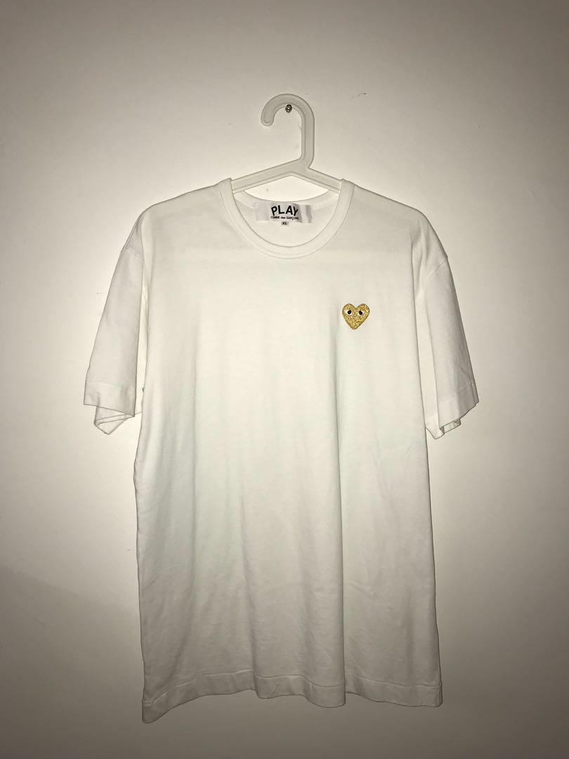 CDG white tee with Gold Heart, Men's Fashion, Tops & Sets, Tshirts ...