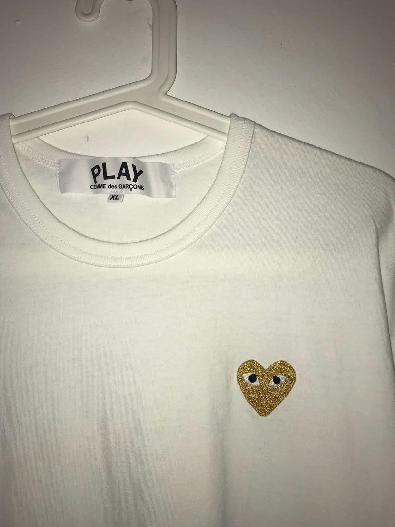 CDG white tee with Gold Heart, Men's Fashion, Tops & Sets, Tshirts ...