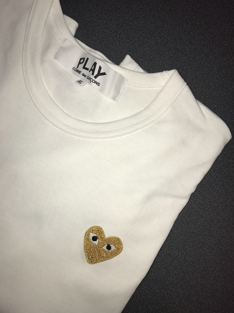 CDG white tee with Gold Heart, Men's Fashion, Tops & Sets, Tshirts ...