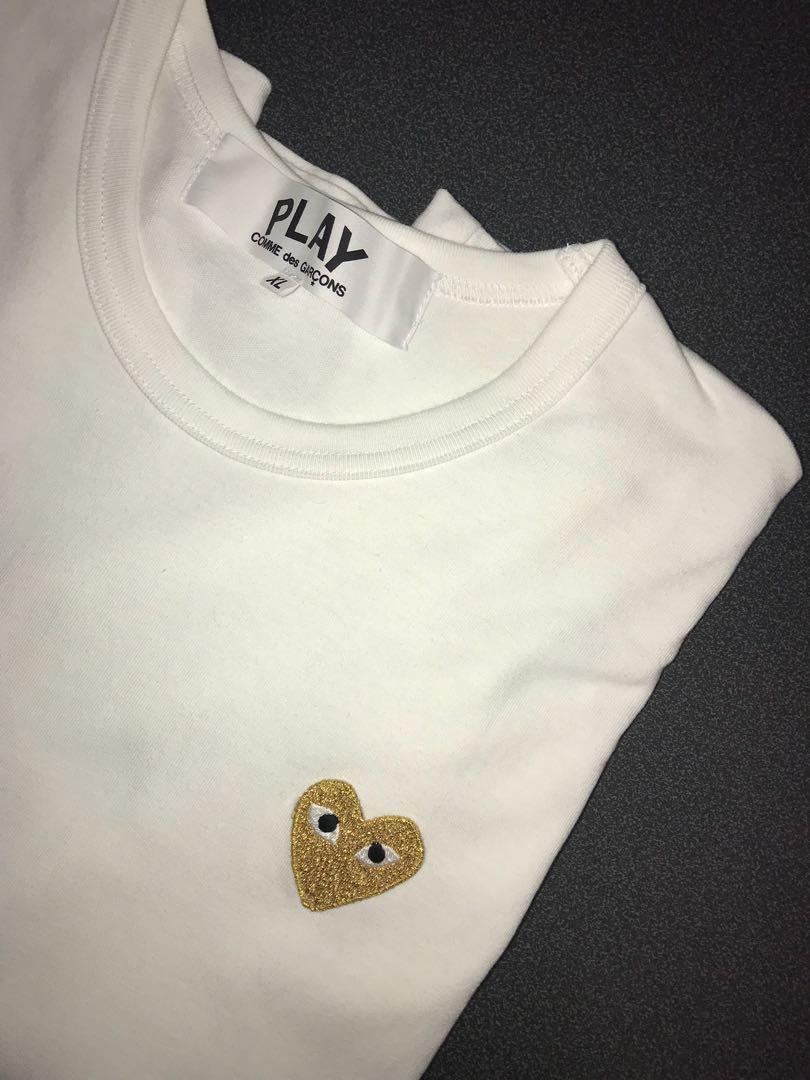 CDG white tee with Gold Heart, Men's Fashion, Tops & Sets, Tshirts ...