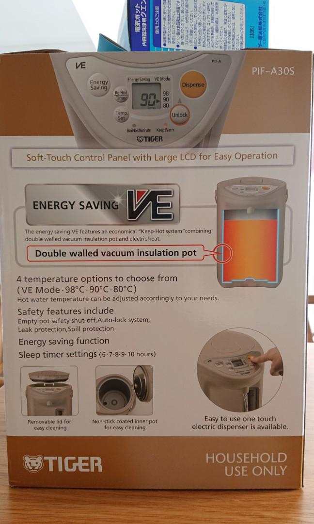 BNIB Energy Saving Tiger Airpot PIF-A30S (2.91L), TV & Home Appliances ...