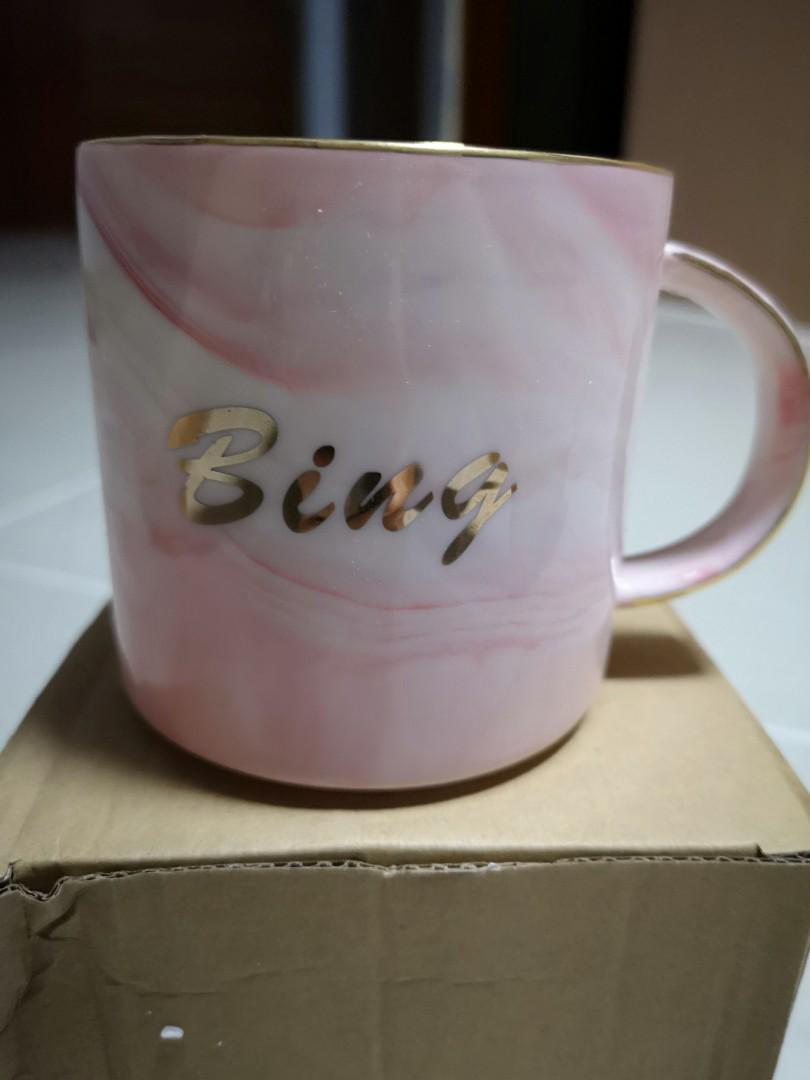 Gold Print Customised Cup Pink (Bing), Furniture & Home Living ...