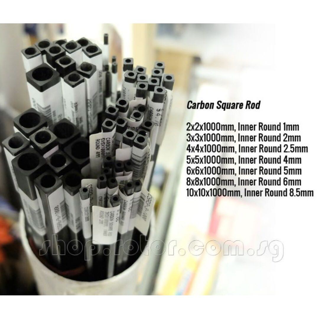 4x4x1000mm Carbon Square Rod, Inner Round 2.5mm. 1 piece. Code: CSR4-4 ...