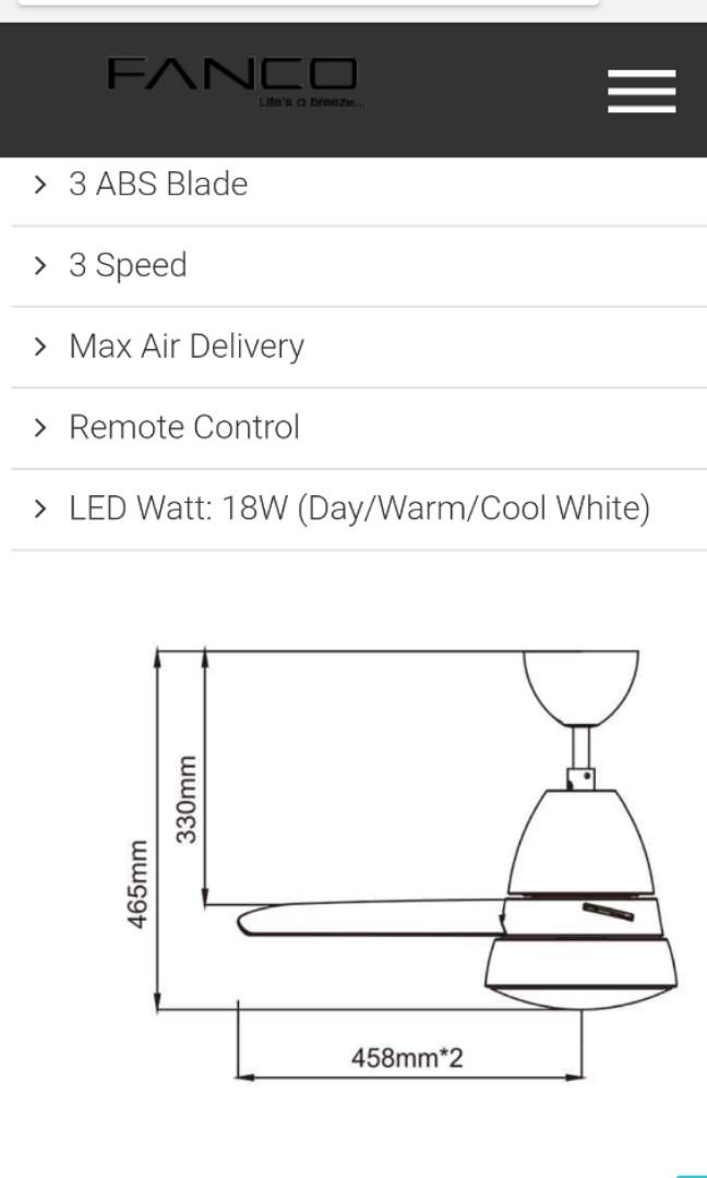 Fanco Ceiling Fan - Mini Bee 36", Furniture & Home Living, Lighting ...