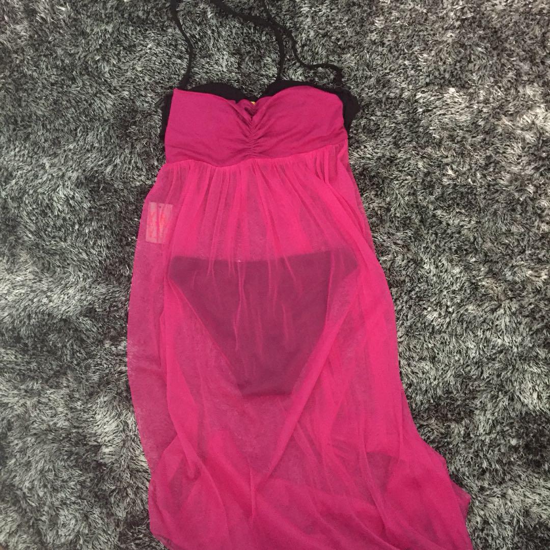 Pink sheer cover up, Women's Fashion, Swimwear, Rash guard on Carousell