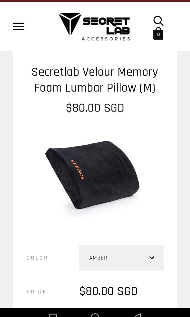 Secretlab Omega Velour memory foam Lumbar Pillow, Furniture & Home ...