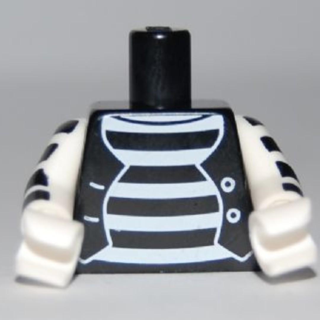 Lego Black Torso Mime Shirt with White Stripes and White Button Vest ...