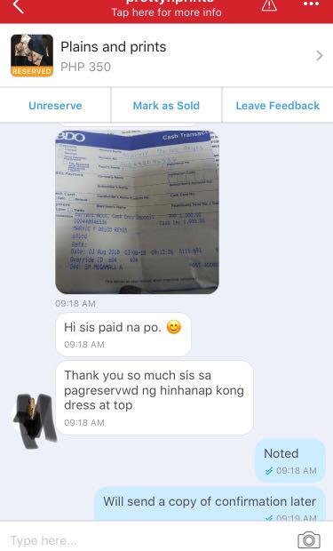 Proof of payment thank you on Carousell
