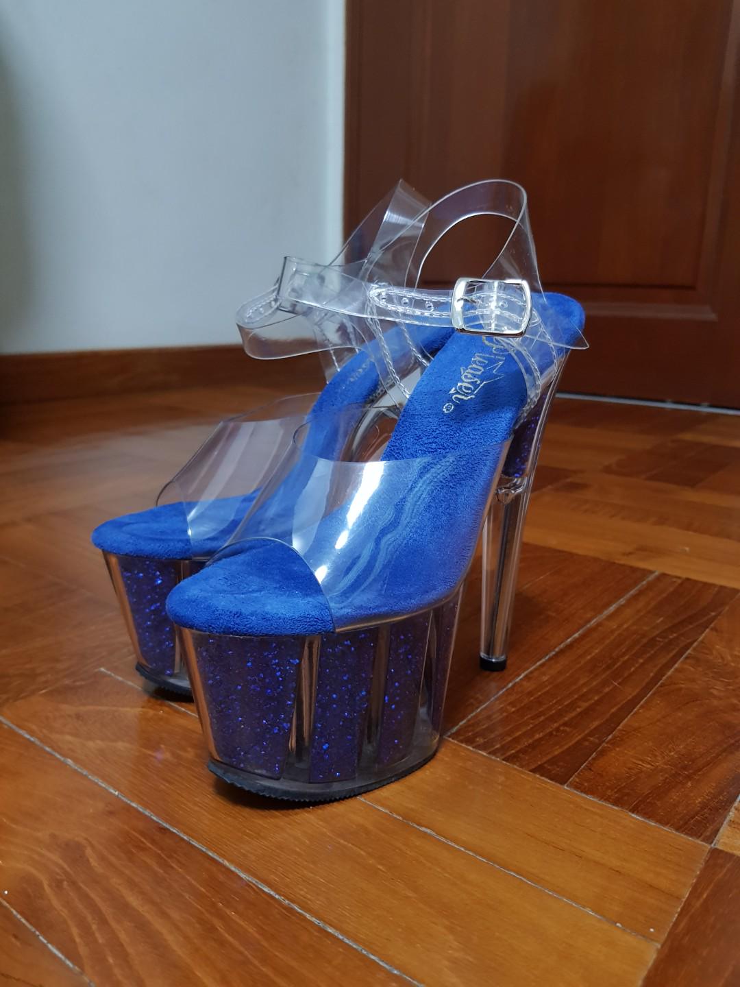 7" Pleasers (Royal Blue Glitter), Women's Fashion, Footwear, Heels on ...