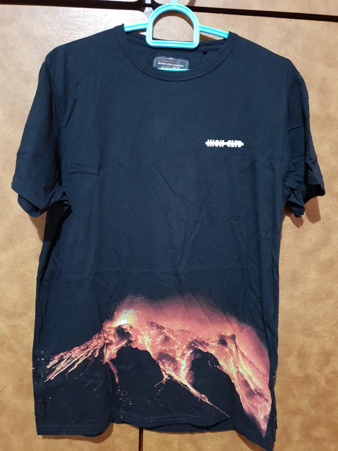 Black Top with Volcano Eruption Design, Men's Fashion, Coats, Jackets ...